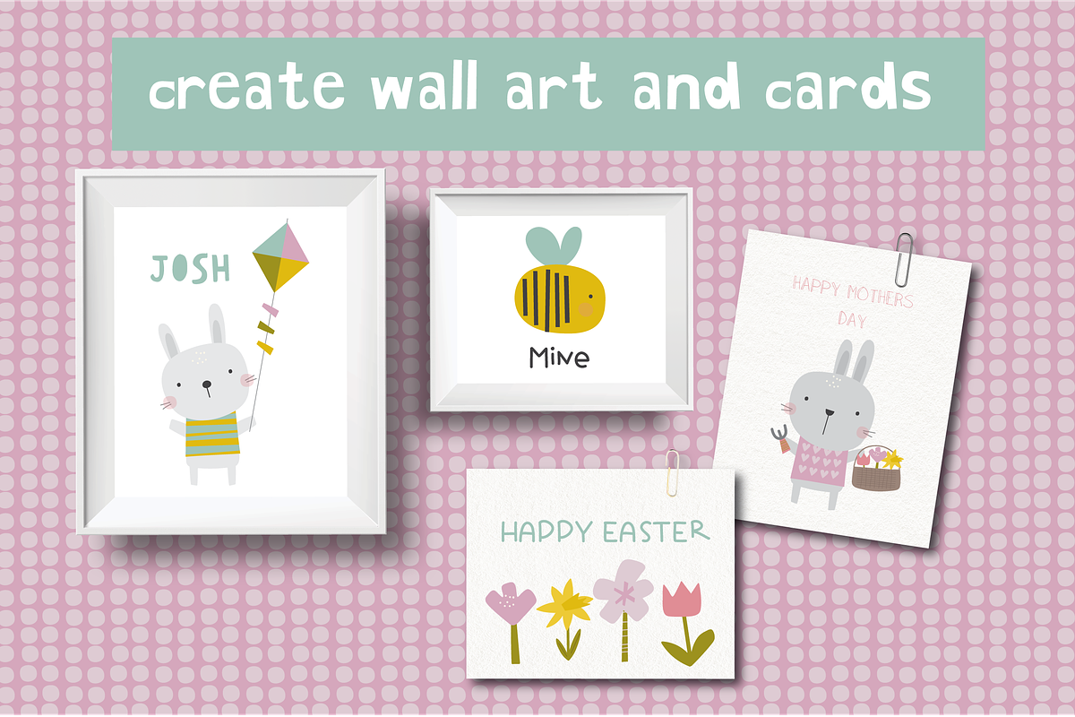 Spring Bunnies clipart set, an Illustration by Poppymoondesign