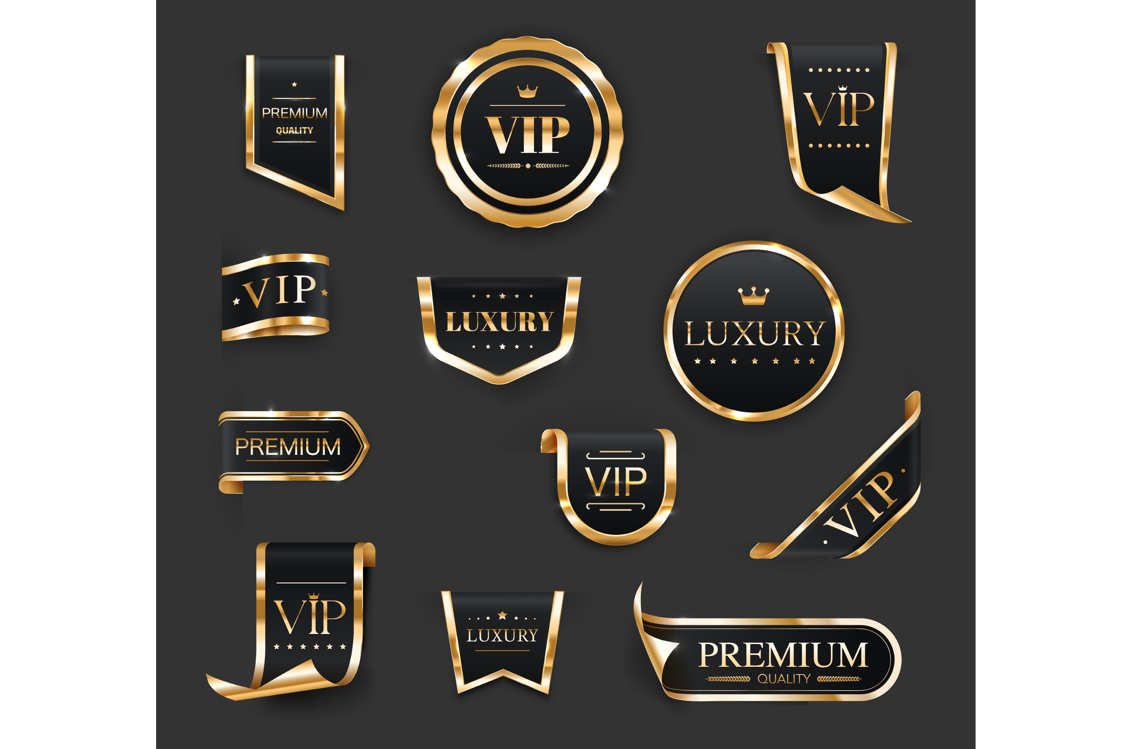 Golden luxury VIP labels, banners, an Object Illustration by Vector ...