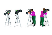 Professional digital video camera and Cameraman. Flat 3d isometric ...