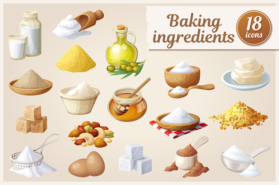 Baking Ingredients Vector Icons, an Icon by Ann-zabella