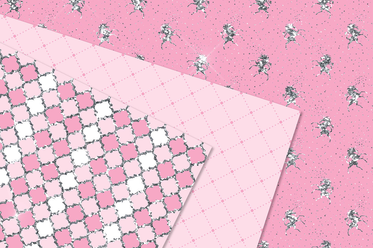 Pink & Silver Glitter Digital Paper, a Pattern Graphic by Digital Curio