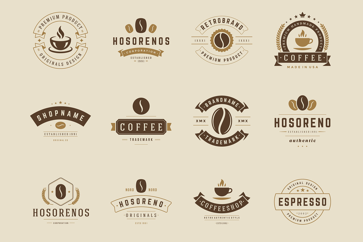 16 Coffee Logotypes and Badges, a Branding & Logo Template by Vasya Kobelev
