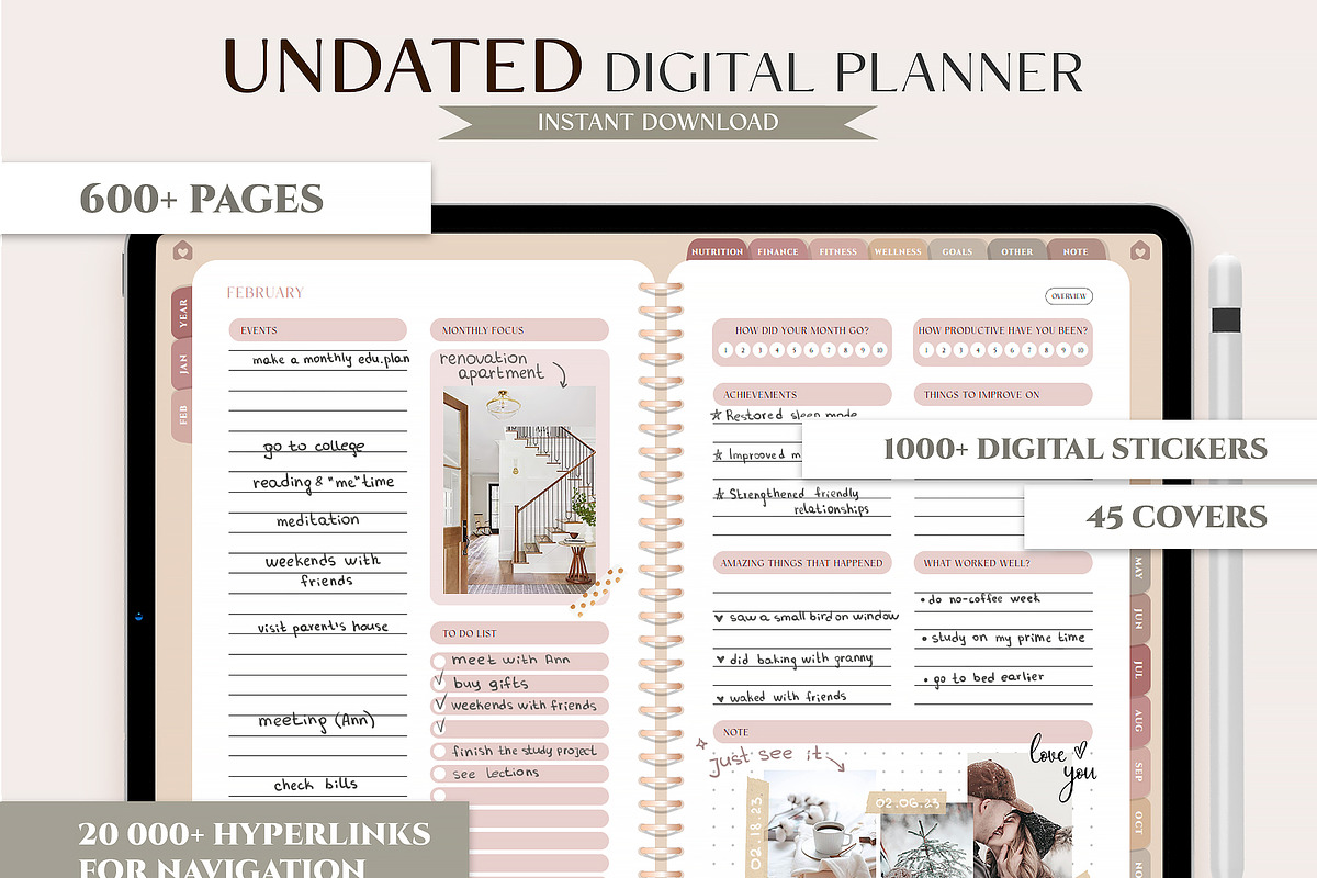 Undated digital planner, a Presentation Template by SofiaDesign16