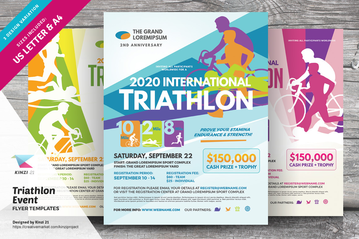 Triathlon Event Flyer Templates, a Flyer Template by kinzi21