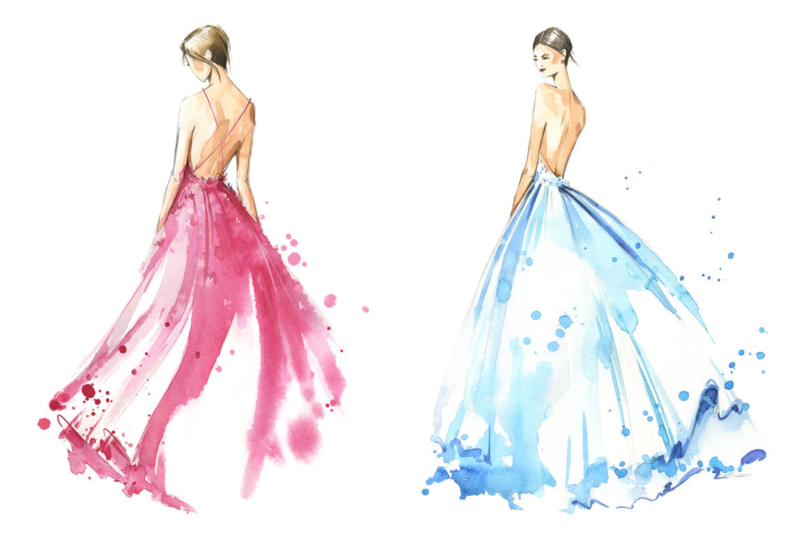 Floating watercolor dresses fashion, an Illustration by Kamenuka