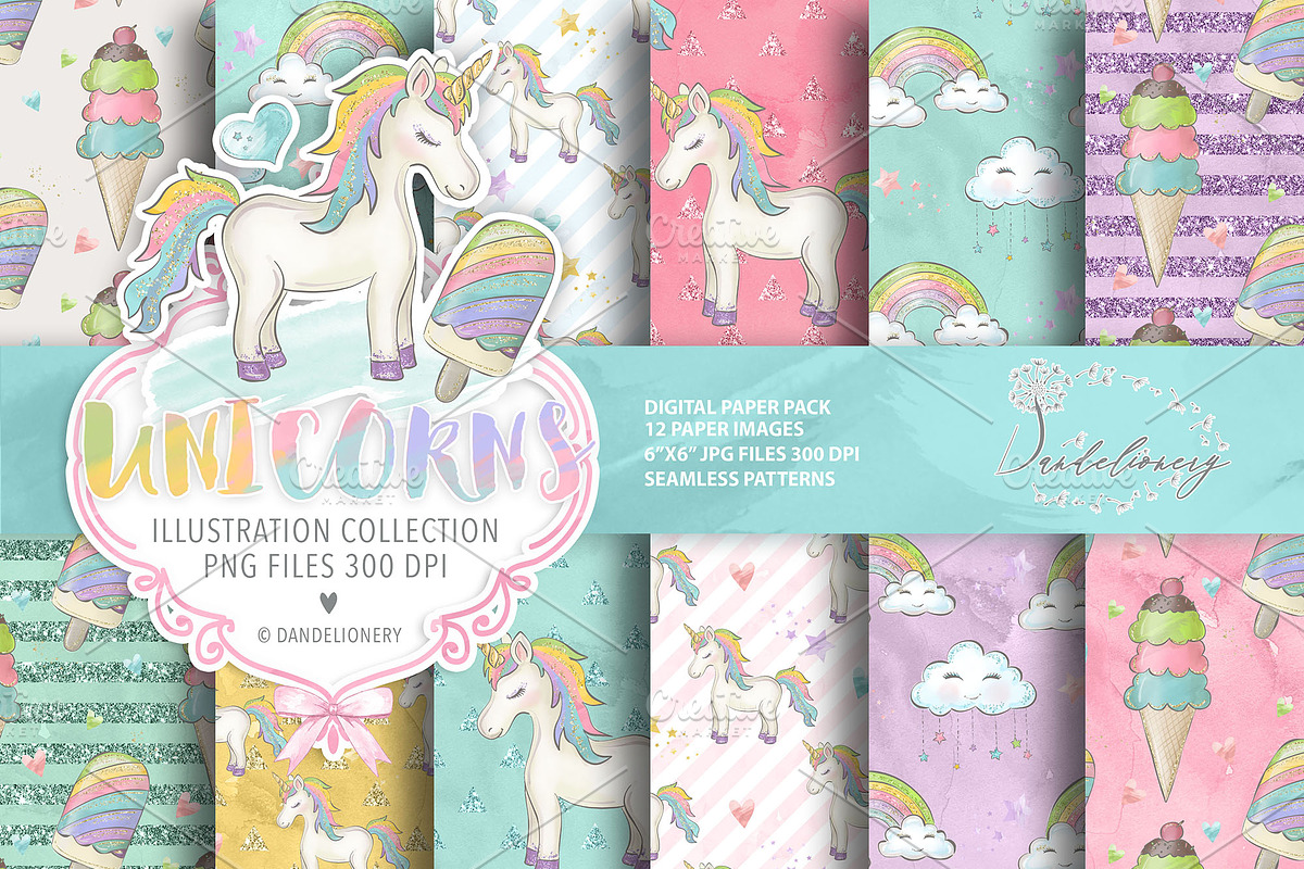 Unicorn digital paper pack, a Pattern Graphic by designloverstudio ...