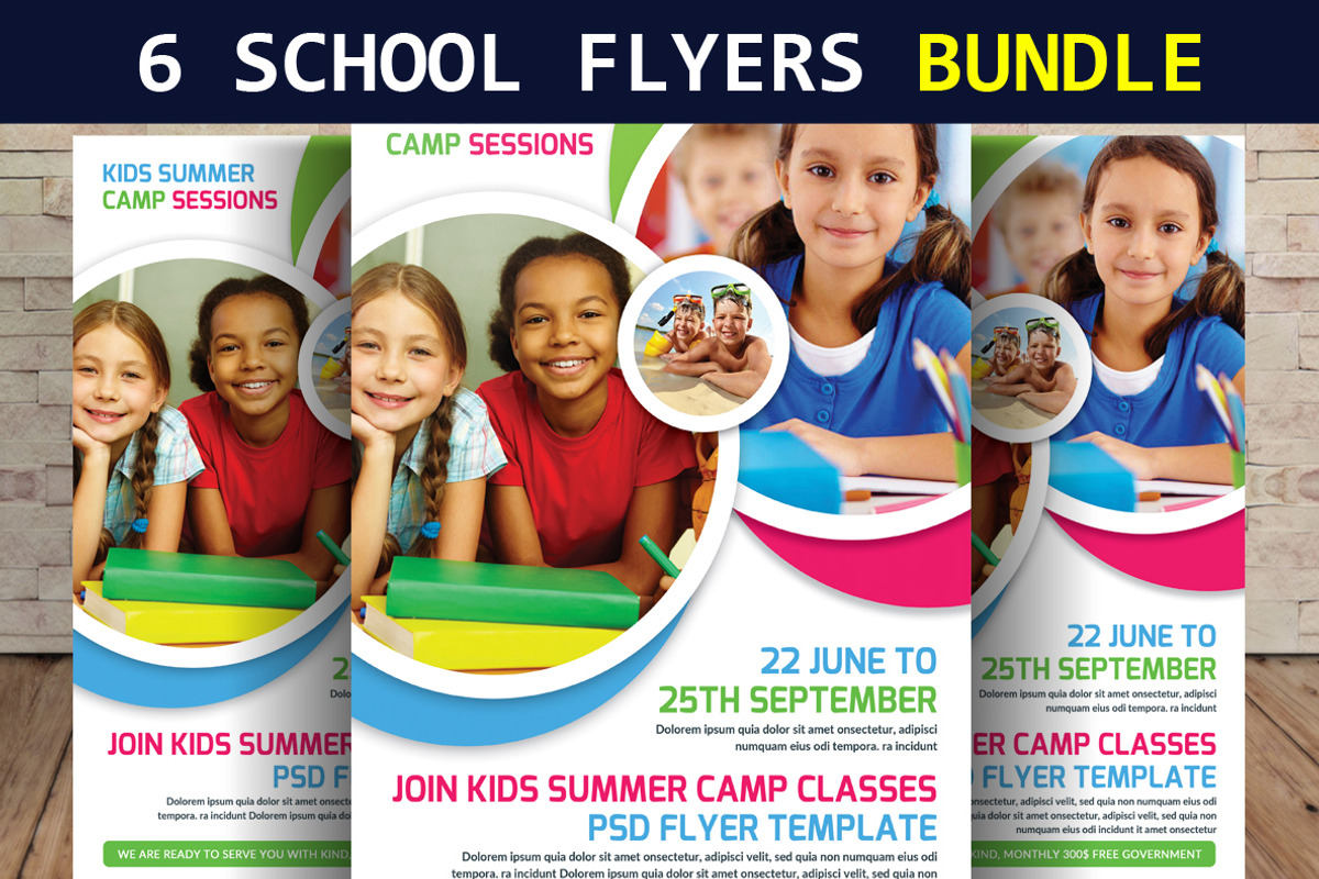 6 School Education Flyers Bundle, a Flyer Template by graphicforest