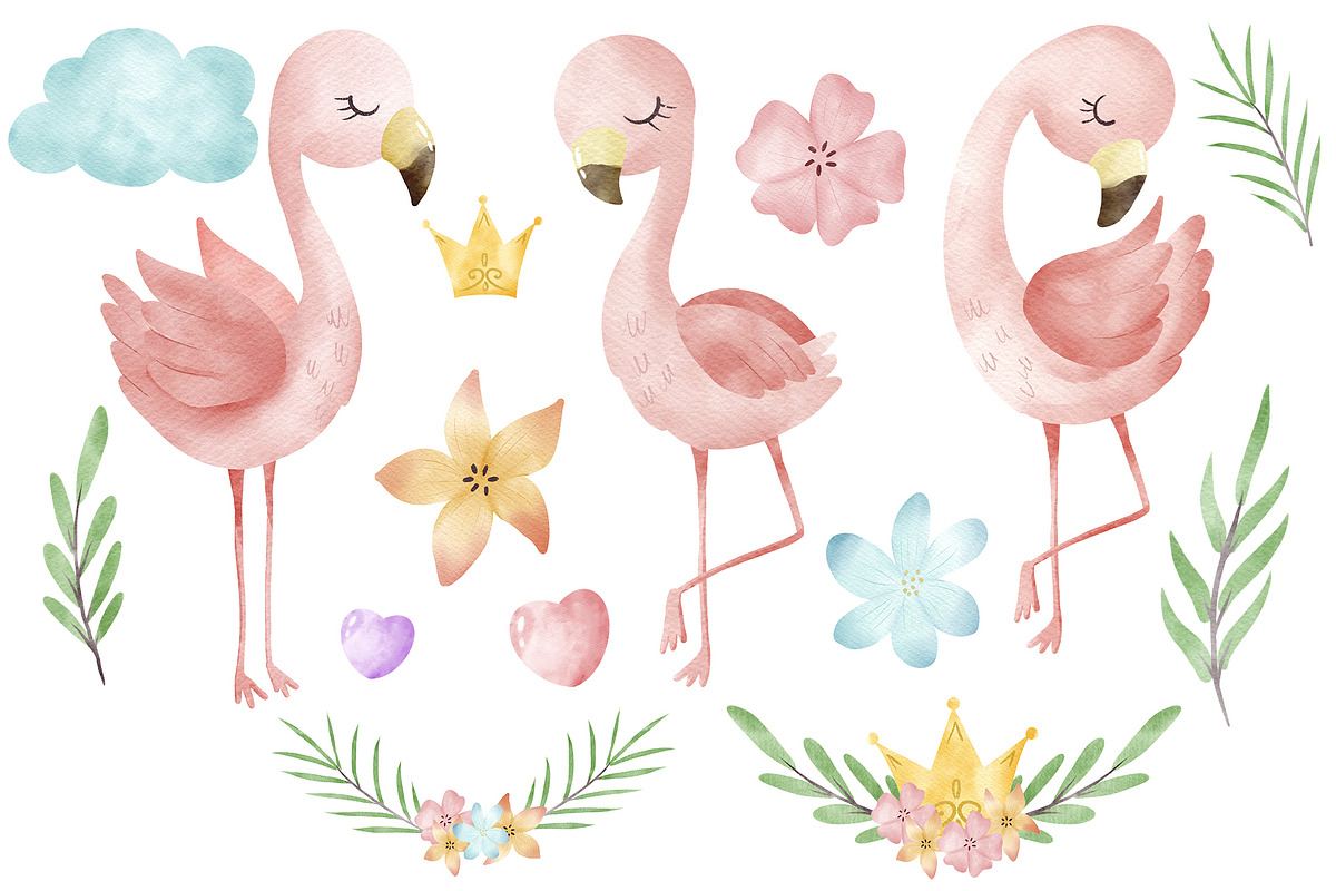 Watercolor pink flamingo clipart PNG, a Decorative Illustration by SleptArt