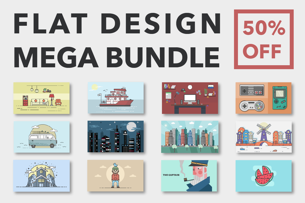 Flat Design MEGA Bundle - 50% OFF, a Work Illustration by irohdesign