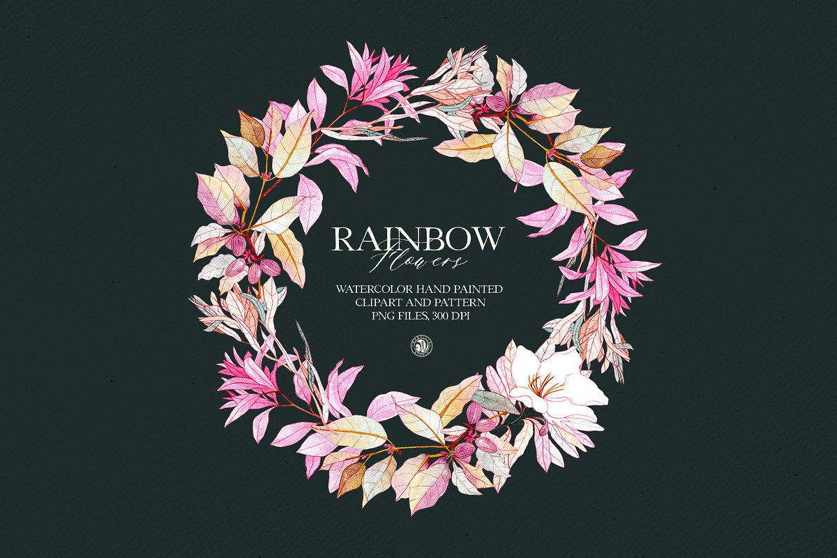 Rainbow Flowers - watercolor clipart, an Illustration by Webvilla Studio