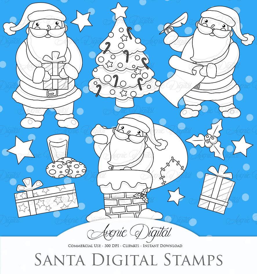 Christmas Santa Digital Stamps, an Illustration by Avenie Digital
