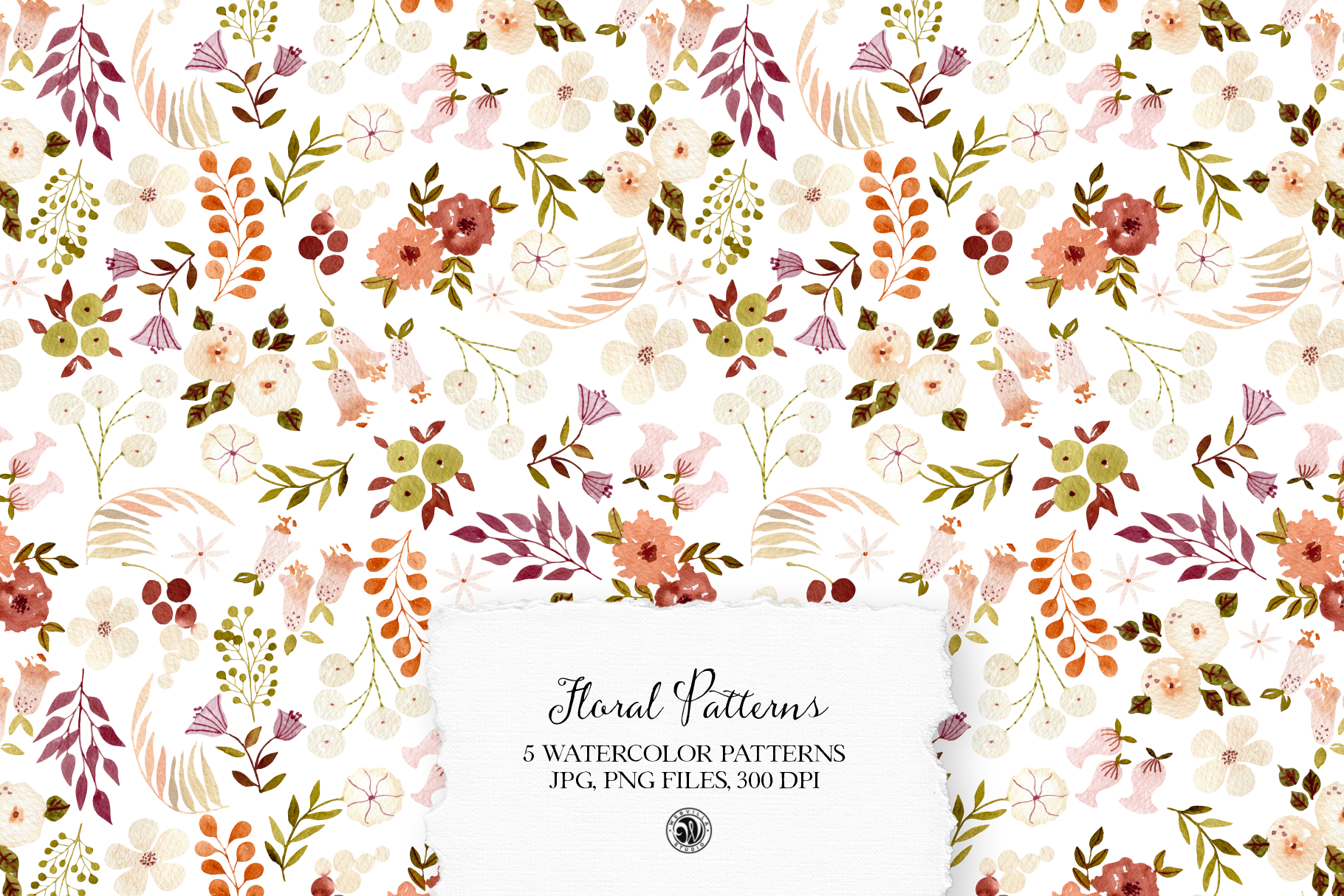 Floral Watercolor Patterns, a Pattern Graphic by Webvilla Studio