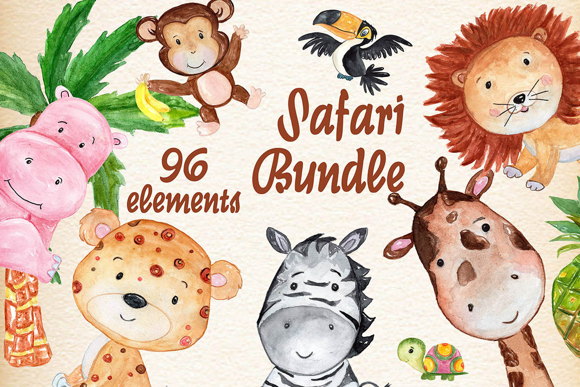 Safari Animals. Watercolor bundle, an Animal Illustration by vivastarkids