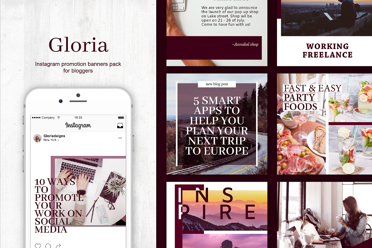Gloria | Instagram templates pack, a Social Media Template by Nassiie