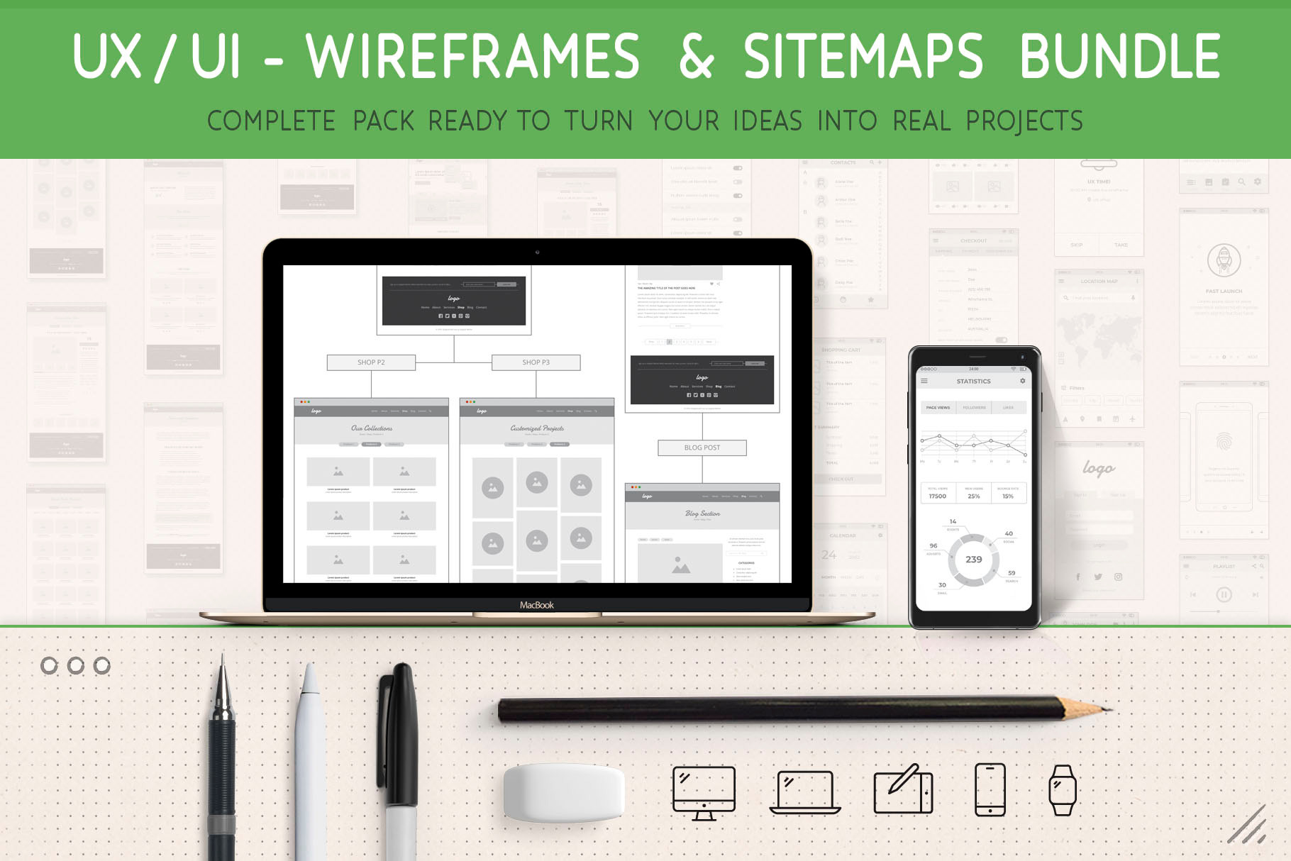 Wireframes and Sitemaps Bundle, a Wireframe Template by Sargatal
