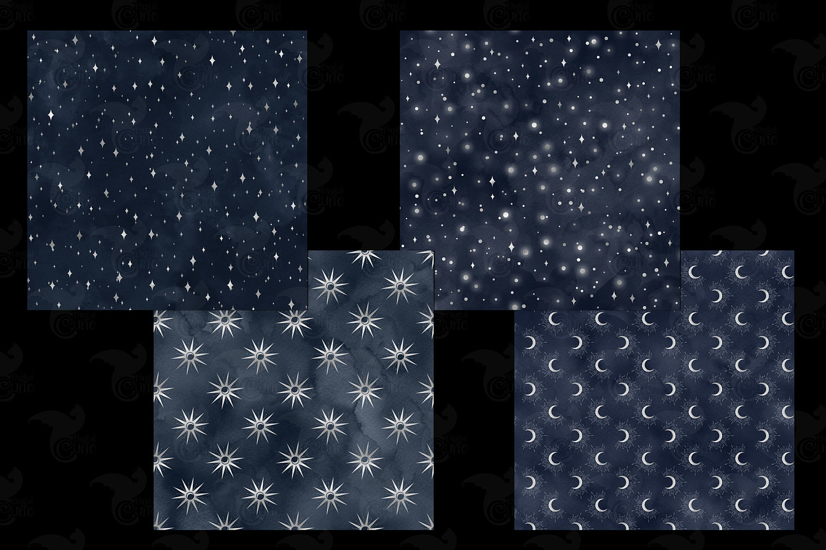 Silver Starry Night Digital Paper, a Texture Graphic by Digital Curio