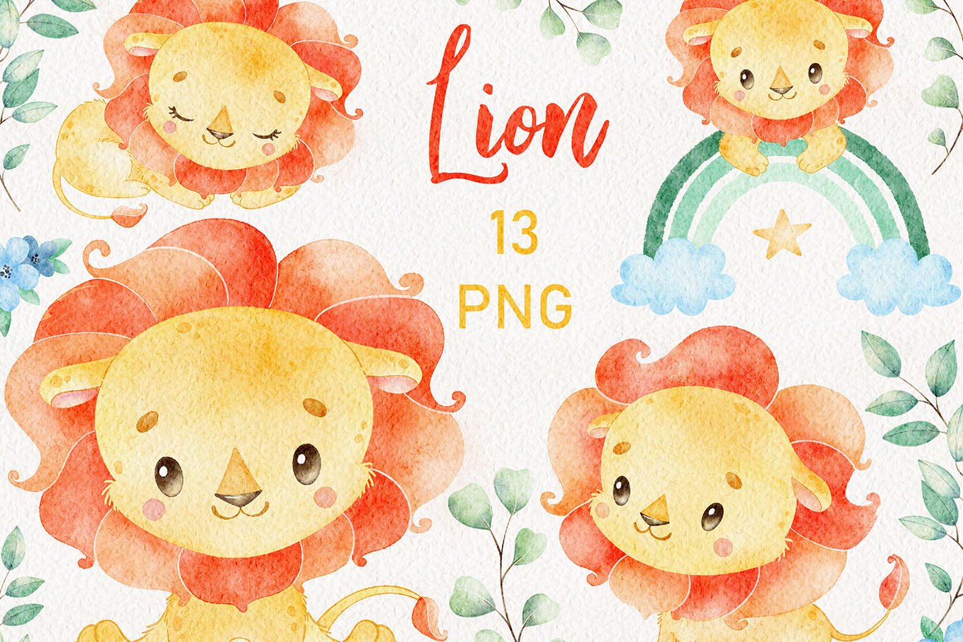Cute Lion Watercolor Clipart, an Animal Illustration by BonbonnyDesigns