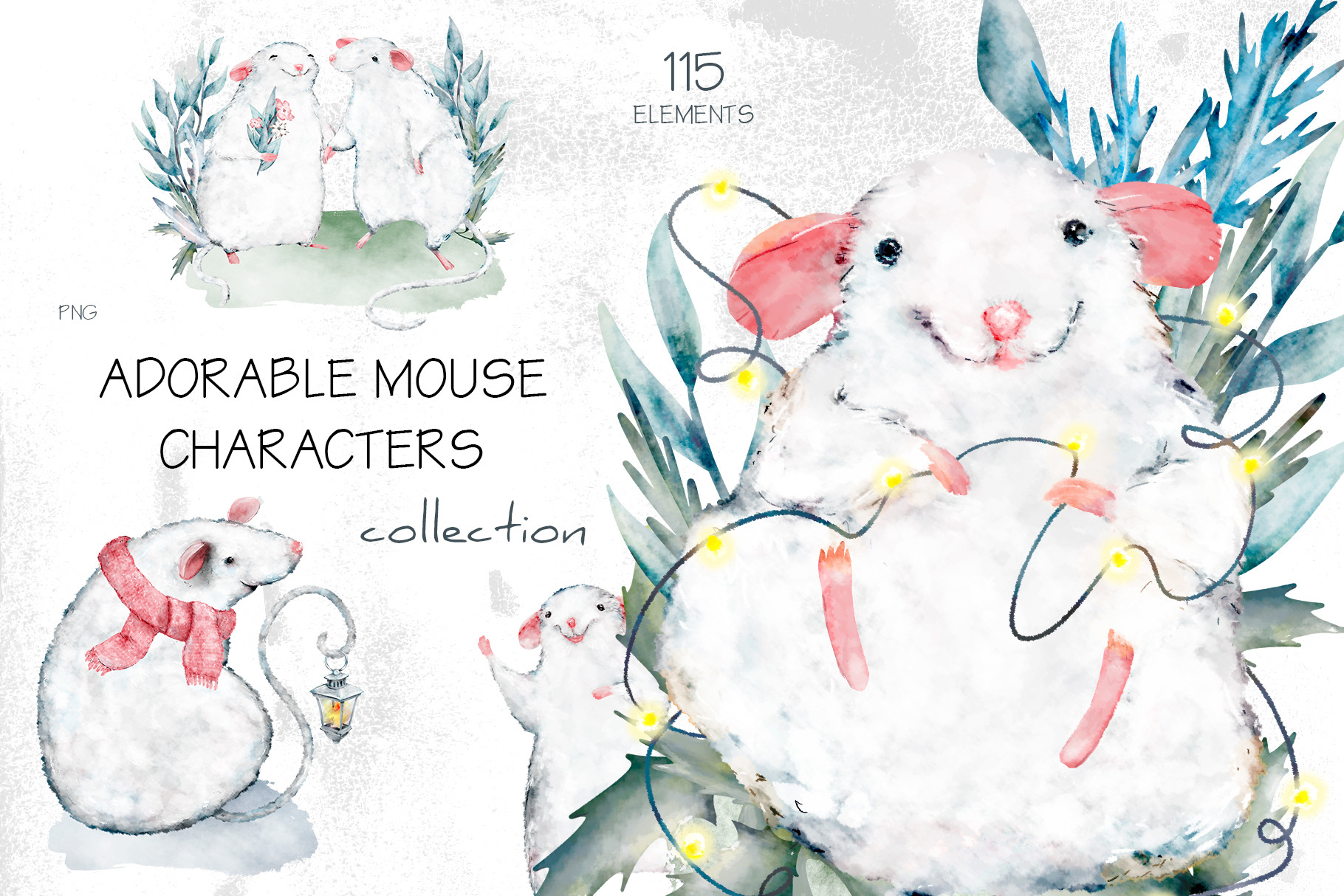 Cute mouse clip art collection., an Animal Illustration by Daria Nokso