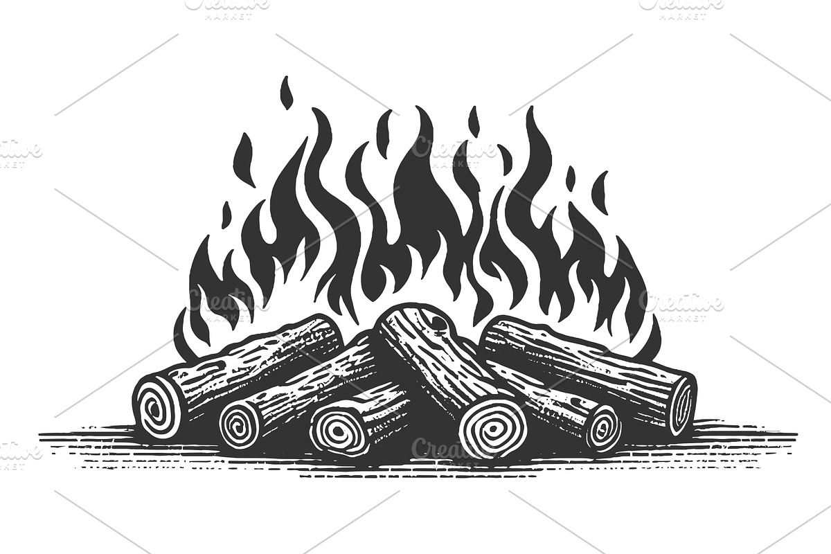 Wood Logs Burning in Campfire vector, an Illustration by AlexArt
