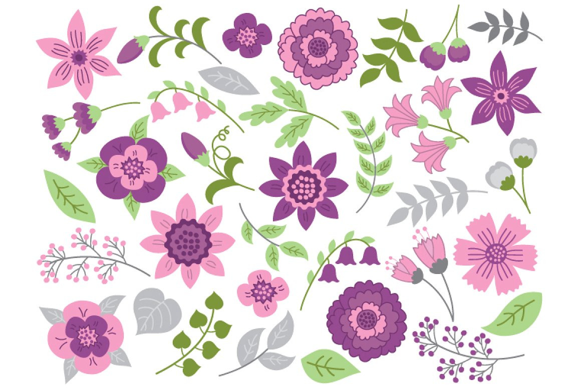 Vector Floral Purple Clipart, an Illustration by TheCreativeMill