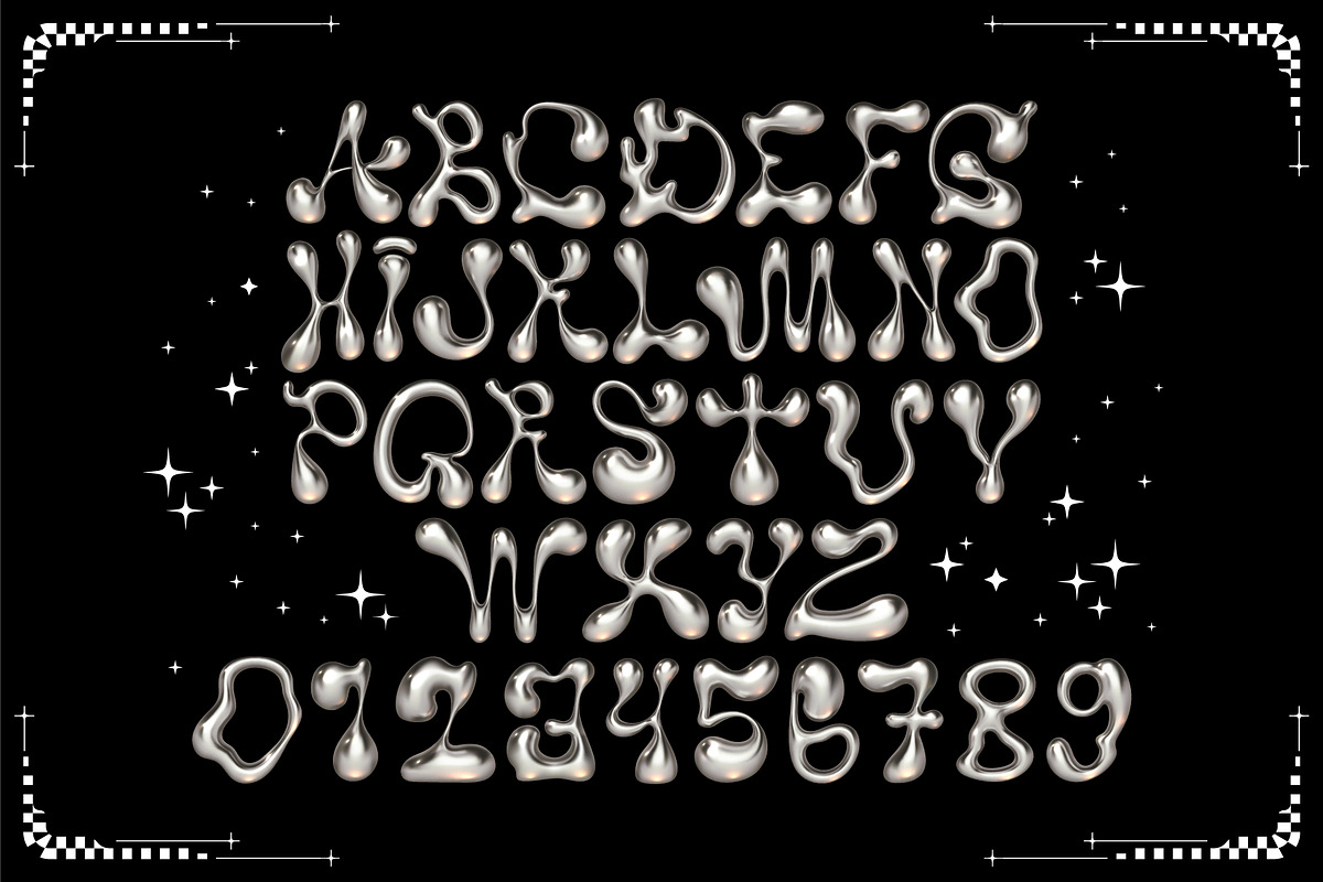 Liquid chrome Y2K font