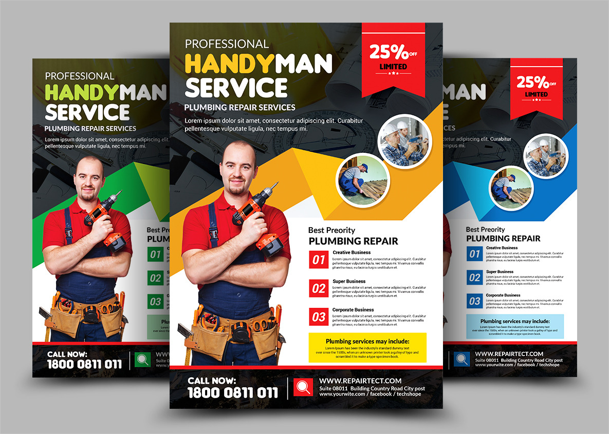 Handyman Services Flyers Templates, a Flyer Template by AfzaalGraphics