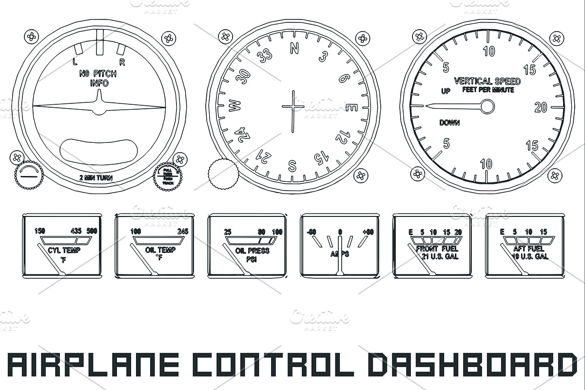 Airplane Control Dashboard Set, a Technology Illustration by Blacklight