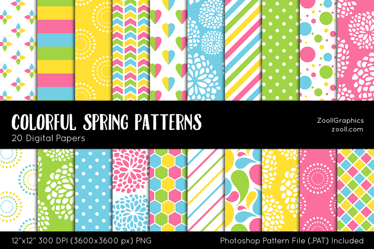 Colorful Spring Digital Papers, a Pattern Graphic by ZoollGraphics