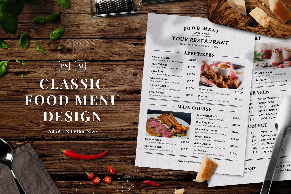 Classic Food Menu, a Print Template by The Savory Directors