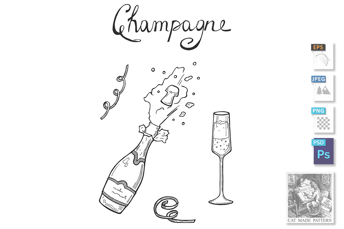 opening Champaign bottle with splash, an Object Graphic by CatMadePattern