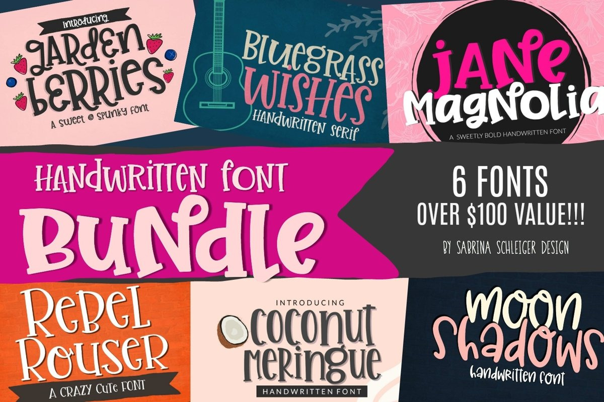 Handwritten Font Bundle, a Script Font by Sabrina Schleiger Design