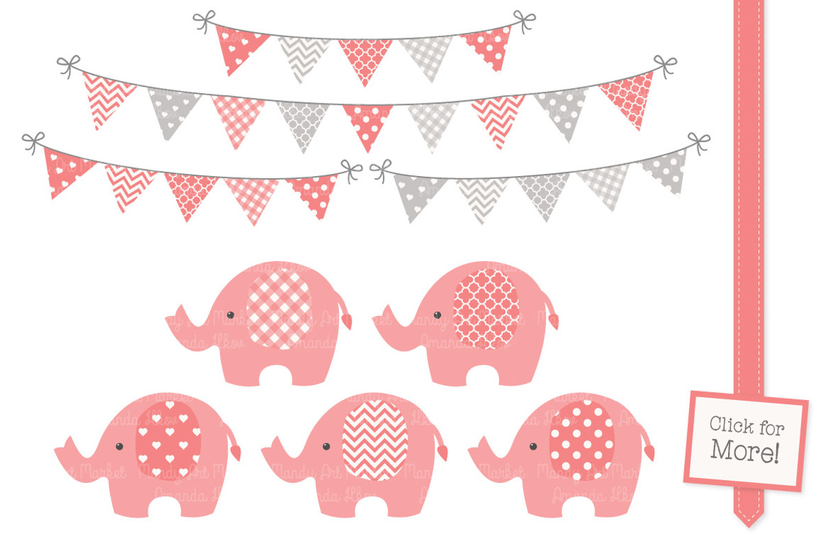 Coral Elephants Clipart & Patterns, an Illustration by Amanda Ilkov