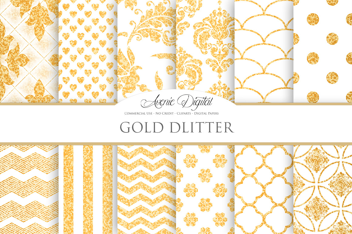 Gold Glitter Digital Papers, a Pattern Graphic by Avenie Digital ...