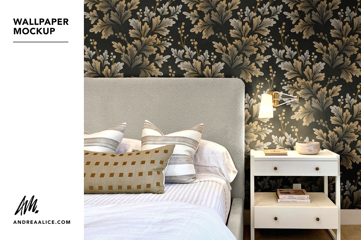 Wallpaper Mockup - Bedside 01, a Household Mockup by Andrea Muller