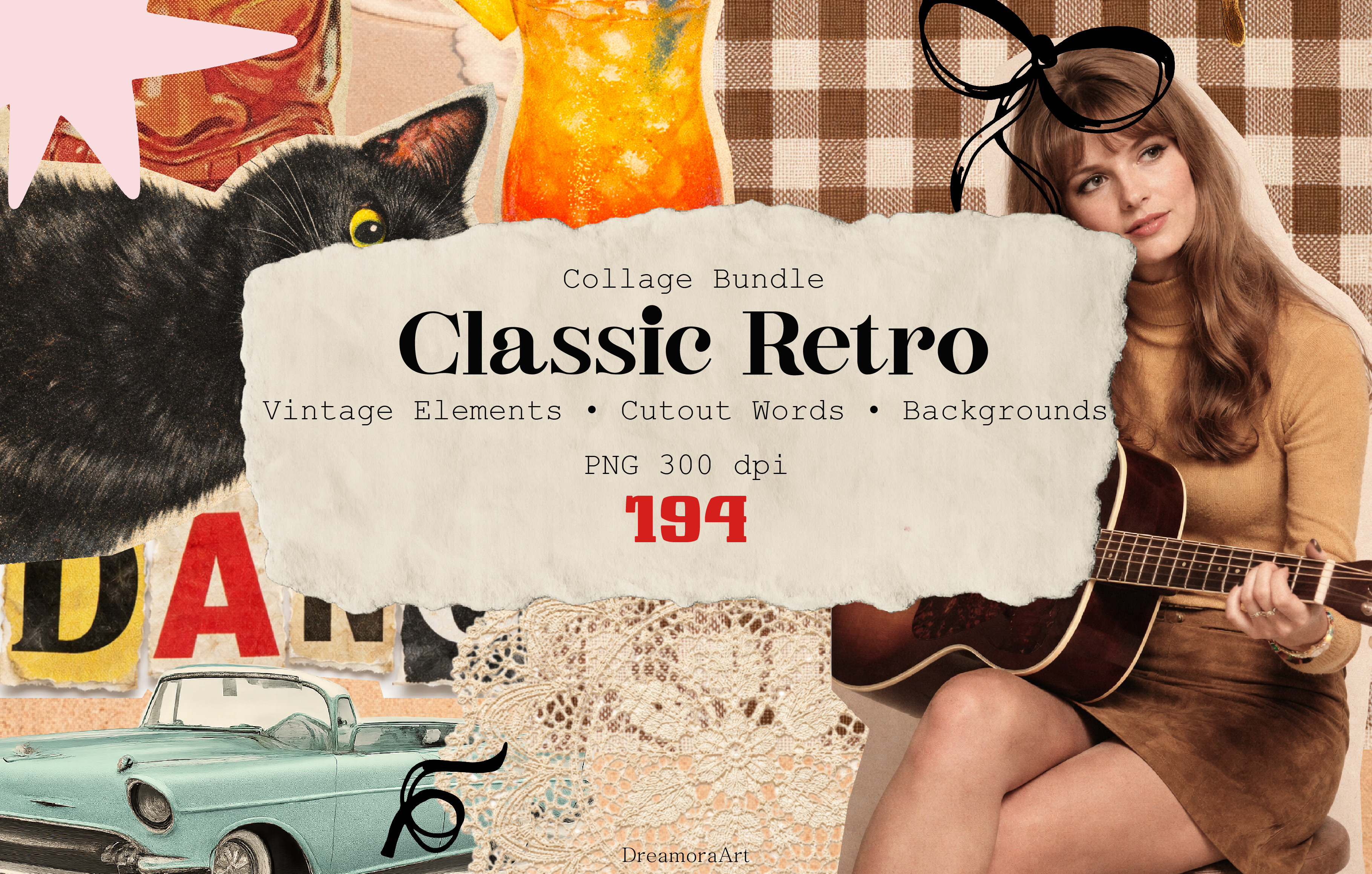 Retro Paper Collage Kit Classic, an Object Graphic by DreamoraArt