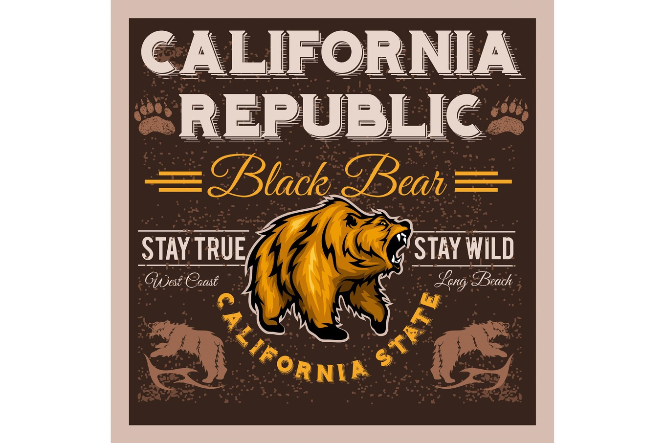 California Republic vintage typography with a grizzly Bear, an Animal ...