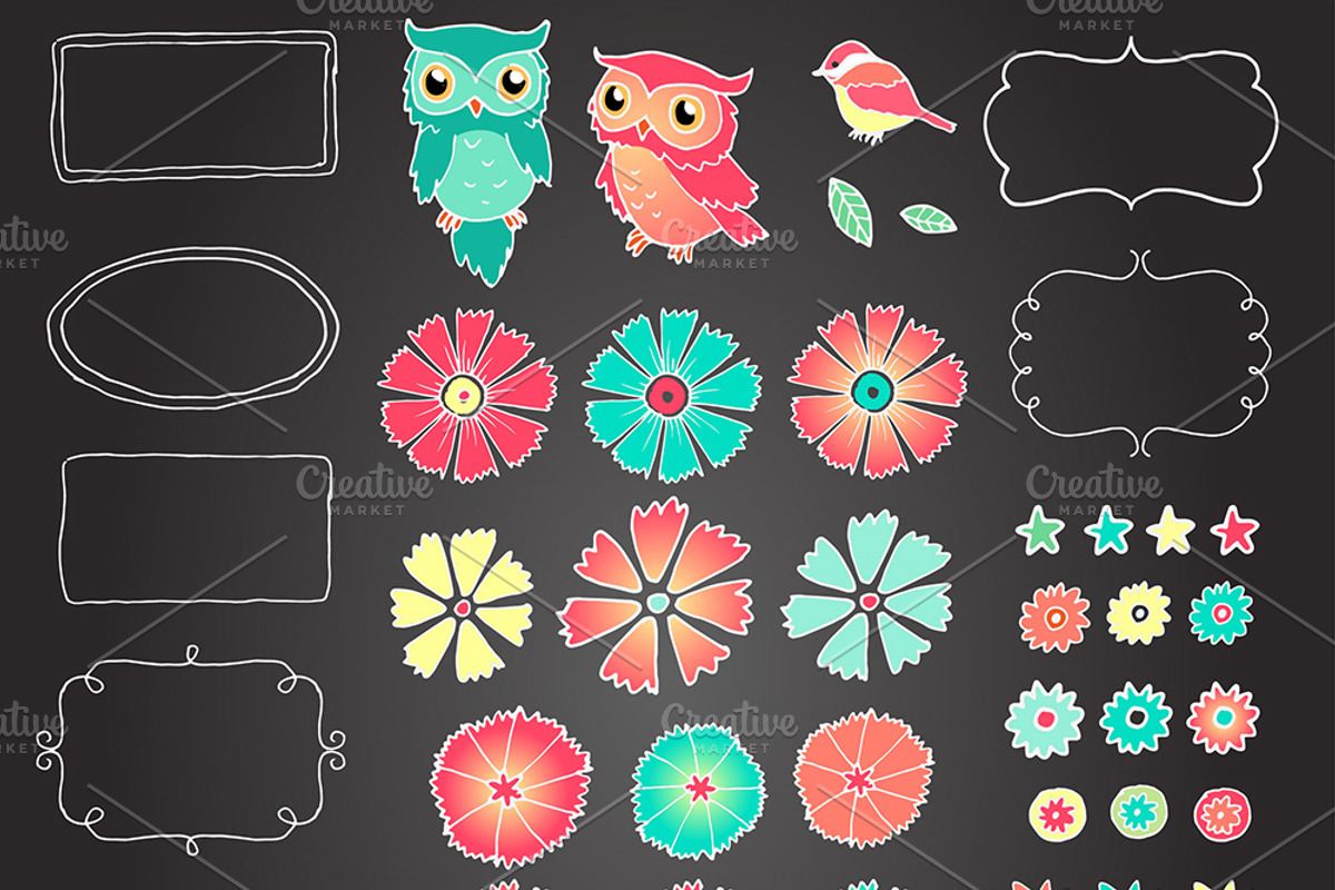 Chalkboard Floral Frames Kit, an Object Graphic by Lemonade Pixel