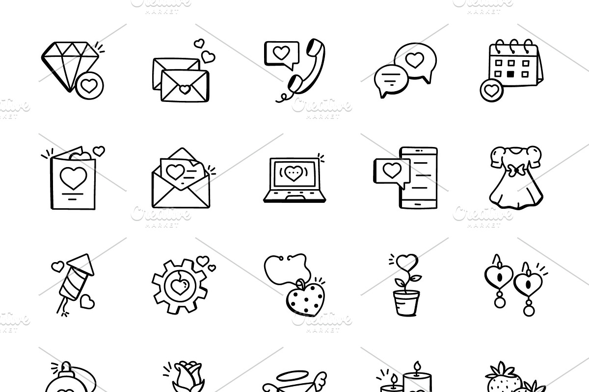 Pack of 100 Hand Drawn Love Icons