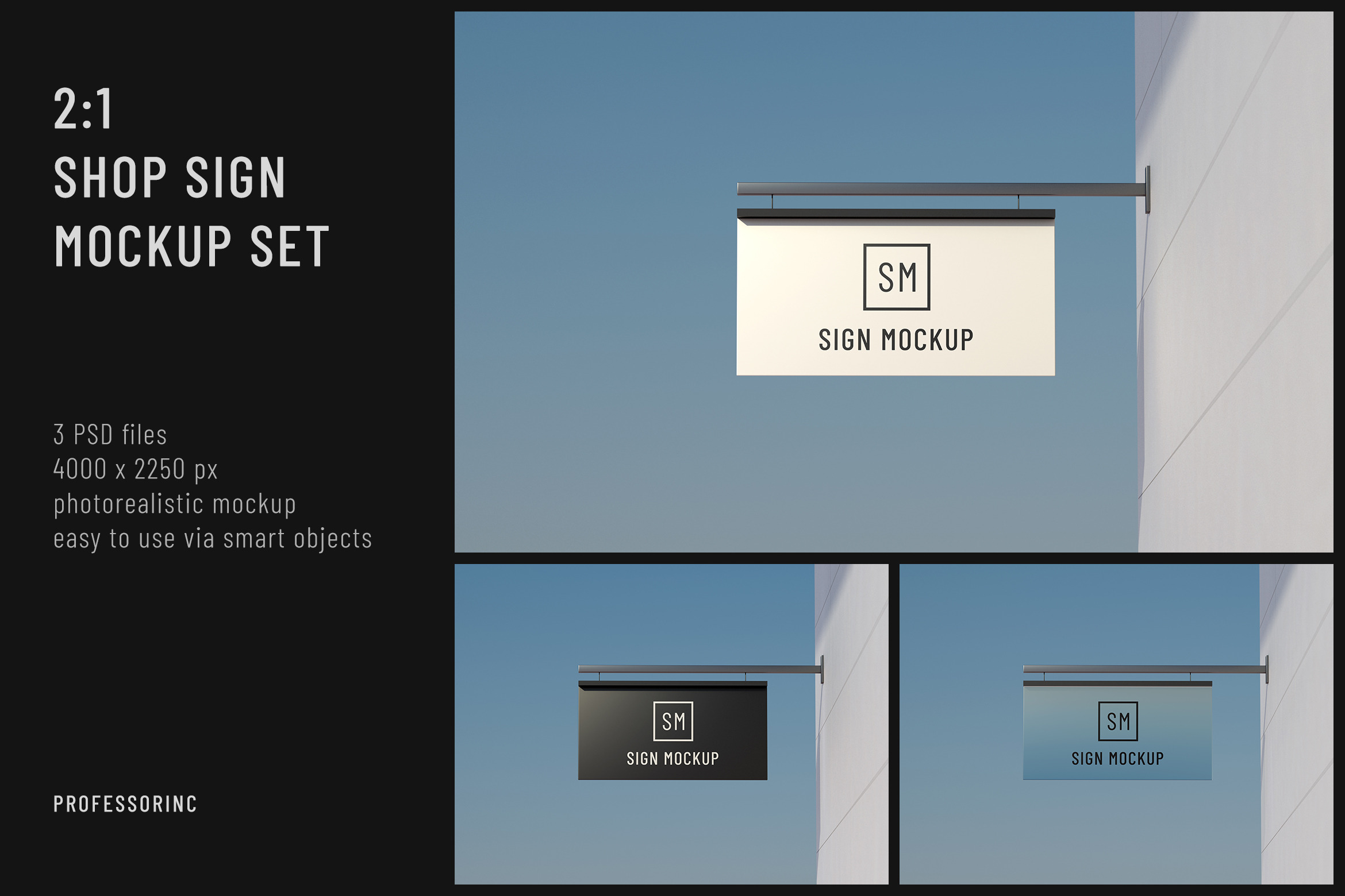 2x1 Shop Sign Mockup Set, an Advertising Mockup by professorinc