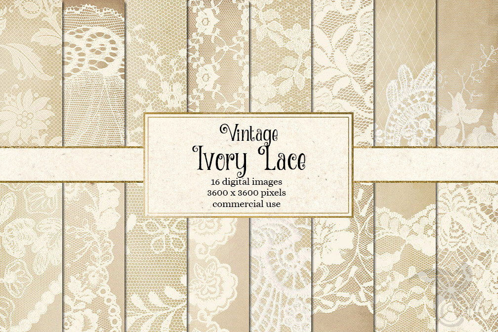 Vintage Ivory Lace Digital Paper, a Texture Graphic by Digital Curio