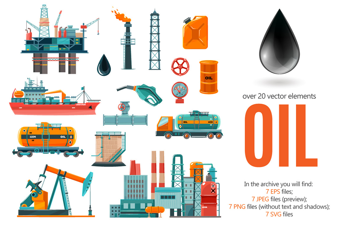 Oil Flat Set, a Decorative Illustration by Macrovector