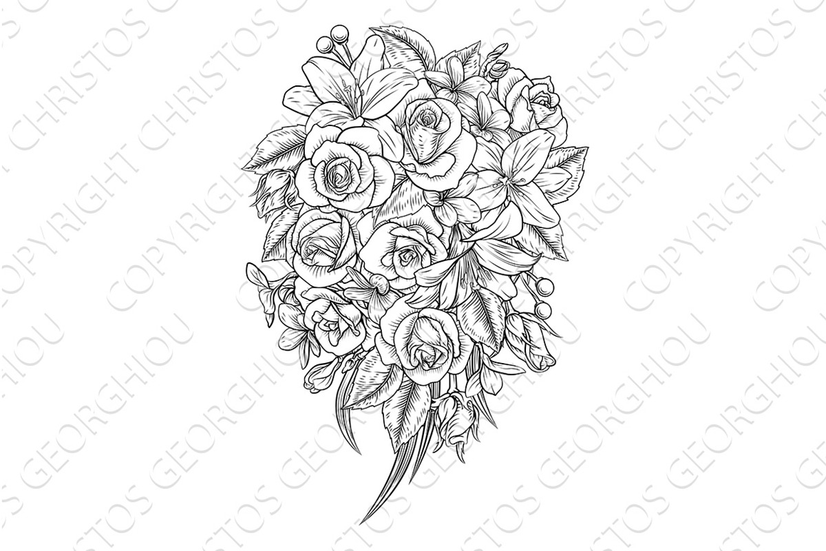 Flowers Floral Bouquet Roses Funeral, an Illustration by Christos Georghiou