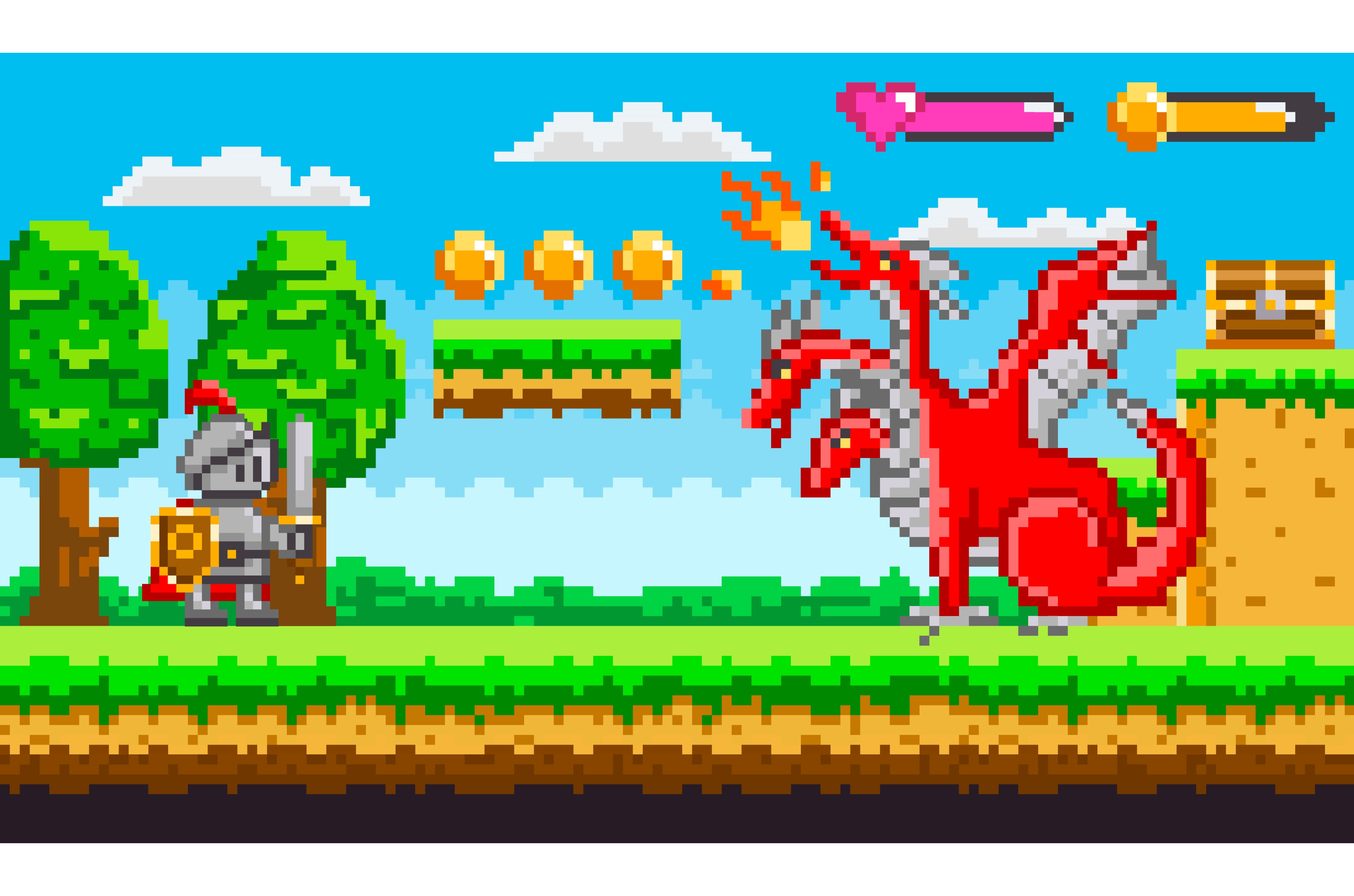 Pixel Game With Dragon and Knight, an Animal Illustration by robuart
