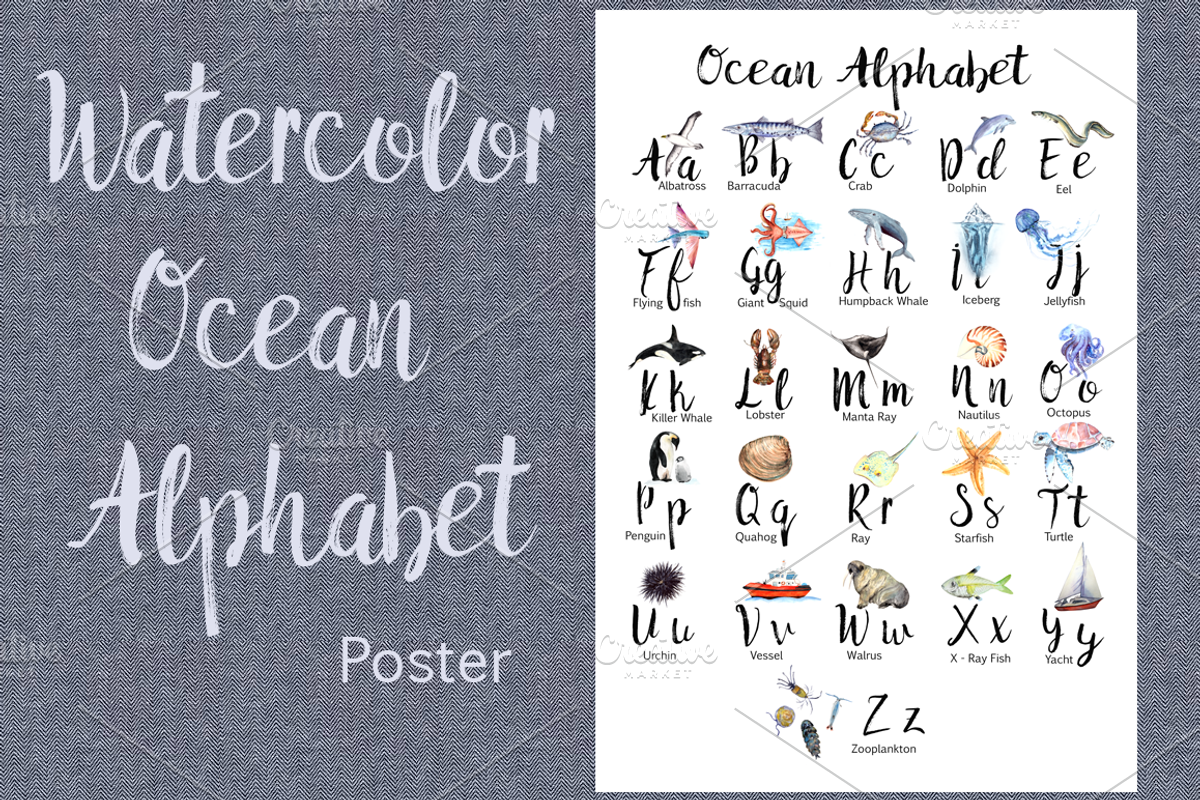 Ocean Alphabet Clipart + Poster, an Object Graphic by Tati Bordiu ...
