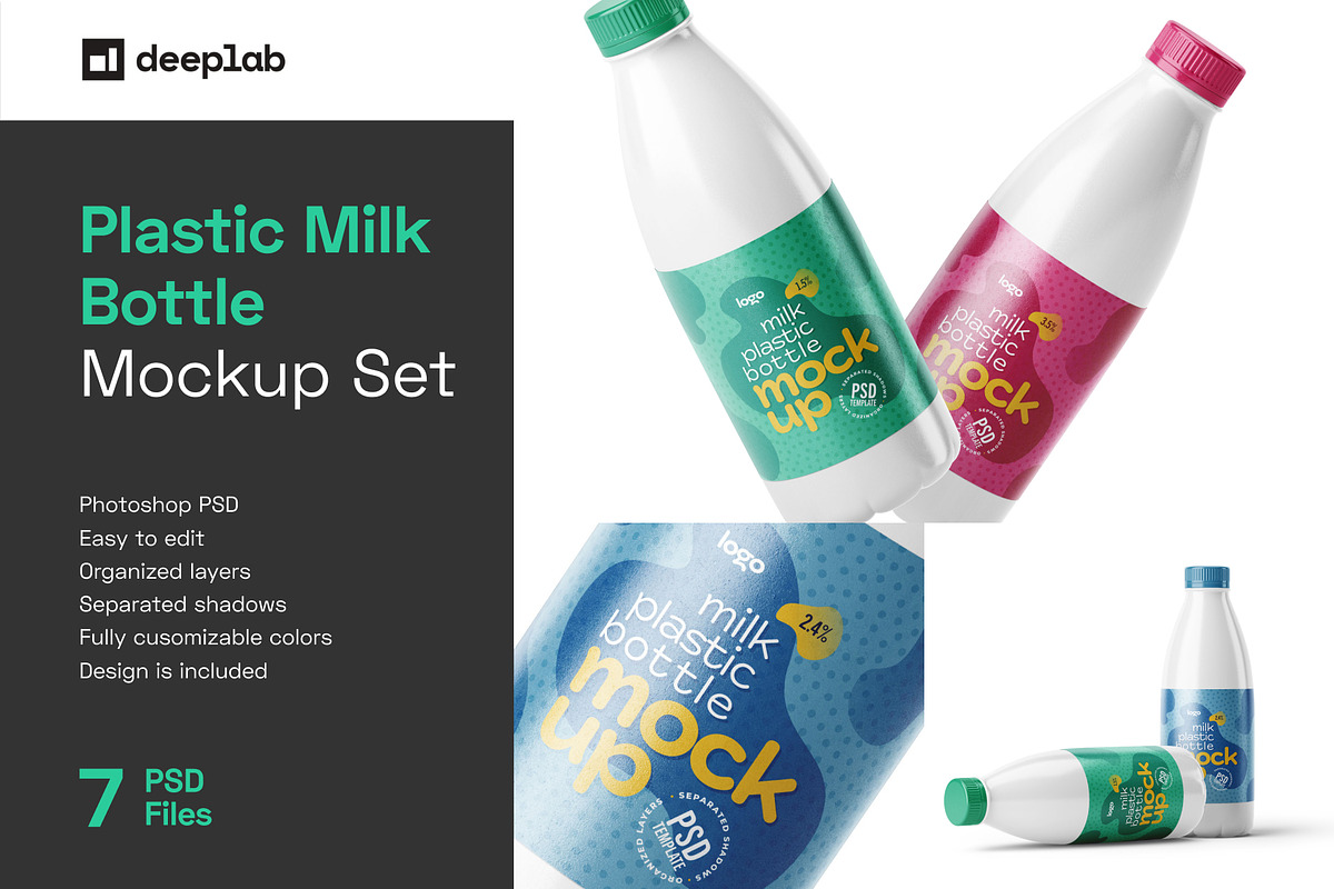 Plastic Milk Bottle Label Mockup, a Cups & Container Mockup by Deeplab