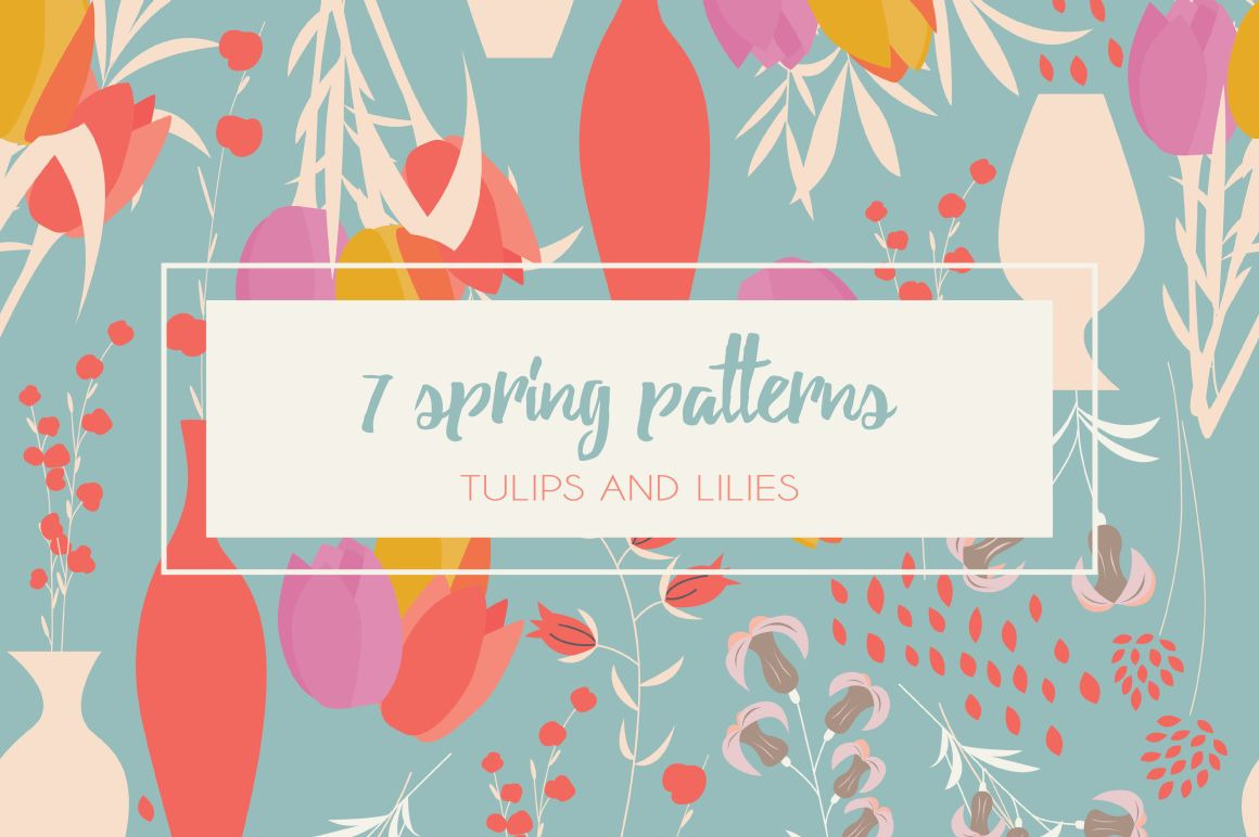7 Spring Patterns - Tulips & Lilies, a Pattern Graphic by Blue Lela Design