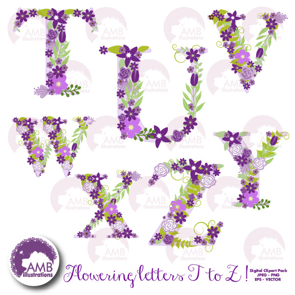 Purple Floral Letters TtoZ, AMB-1218, an Illustration by AMBillustrations