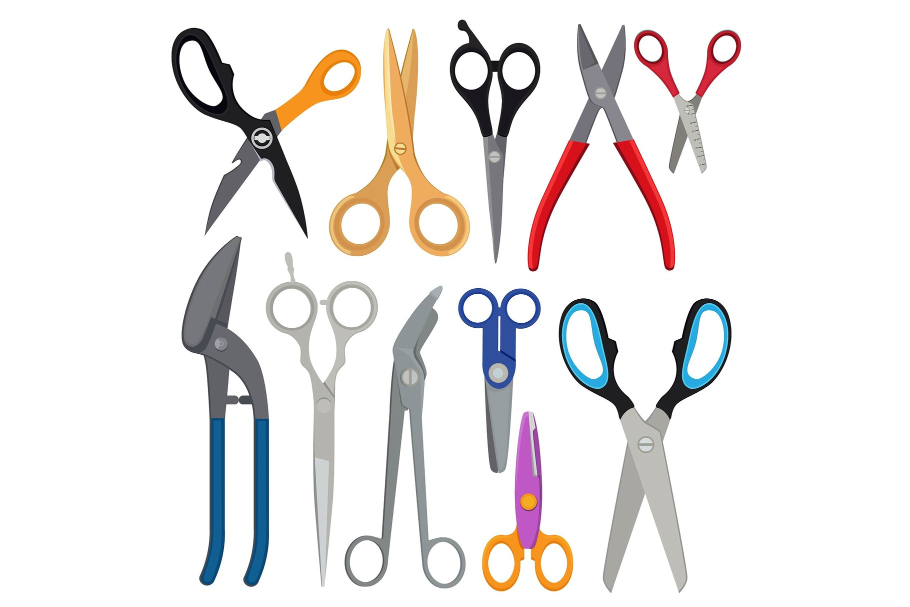 Vector illustrations of different types of scissors, a Background ...