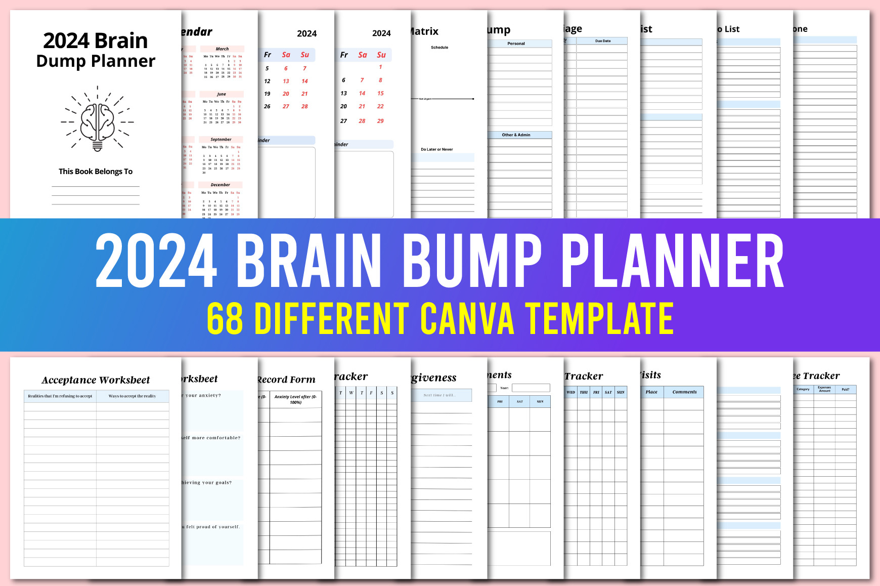 2024 Brain Dump Planner Canva KDP, a Stationery Template by Designmela01