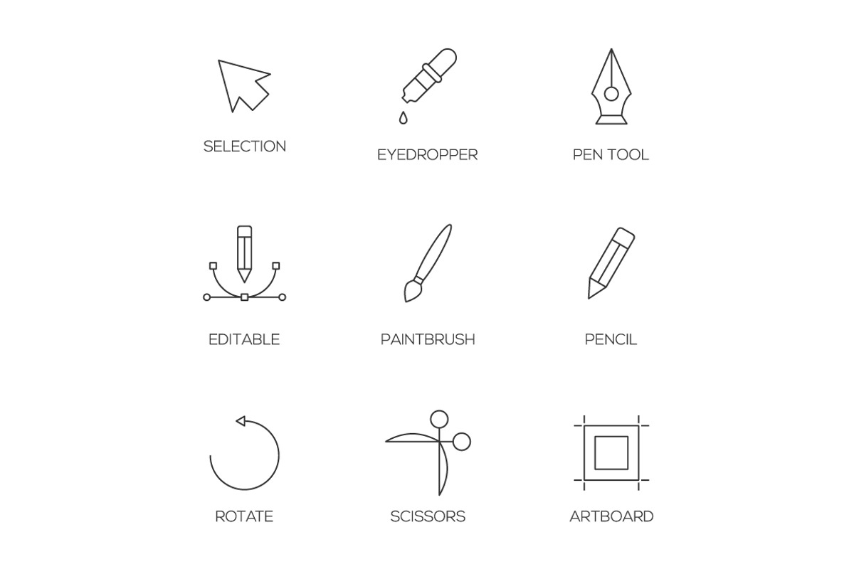 Graphic designer tools outline icons, an Outline Icon by Saggitarius